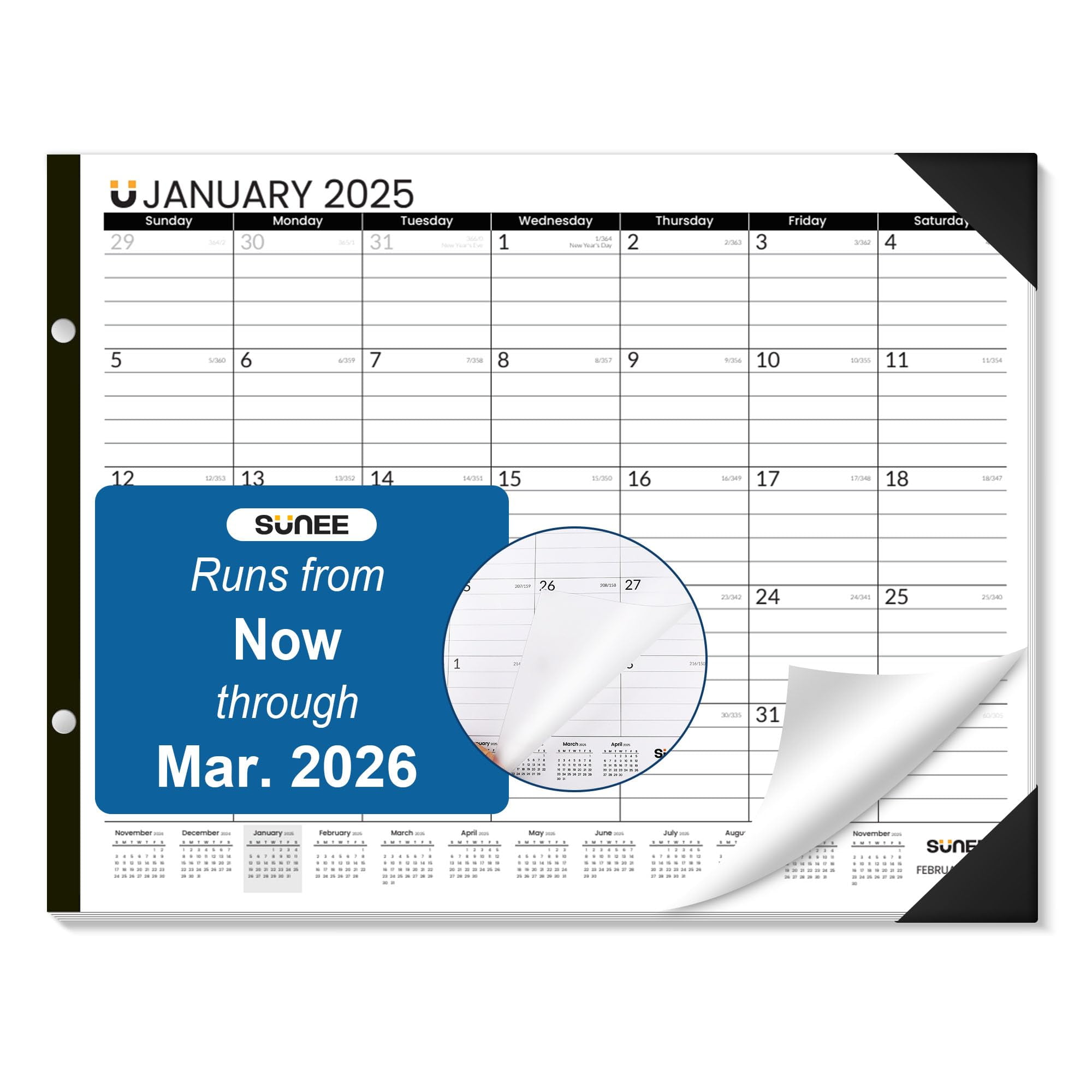 SUNEE 2025 Desk Calendar MMF7 Large 22x17 from Now to March 2026, Extra ...