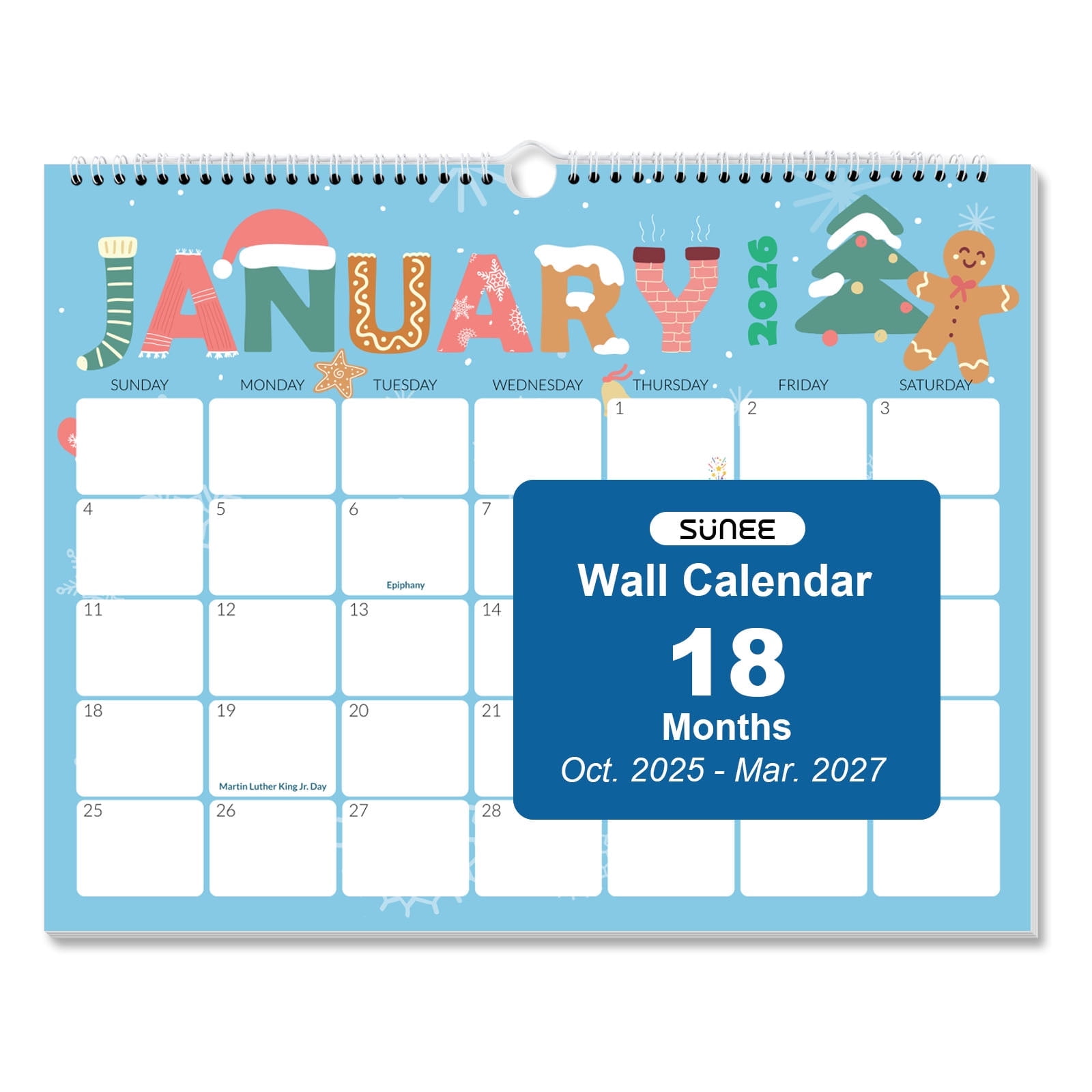 SUNEE 2026 Wall Calendar 11x8.5" – 18 Months from Oct 2025 to Mar 2027 ...