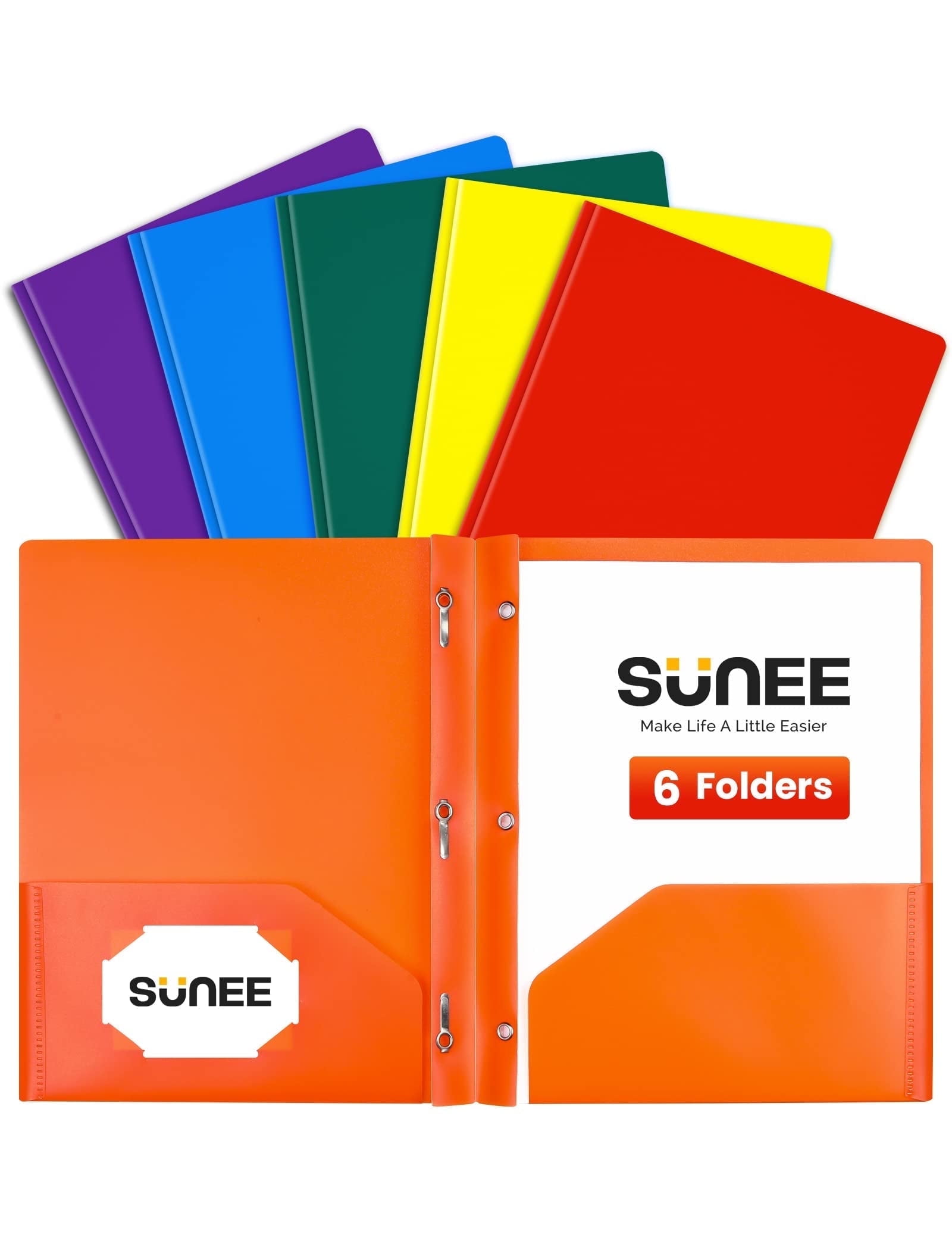 SUNEE 3-Prong Plastic Folders with Pockets 6 Color Heavy Duty Two ...
