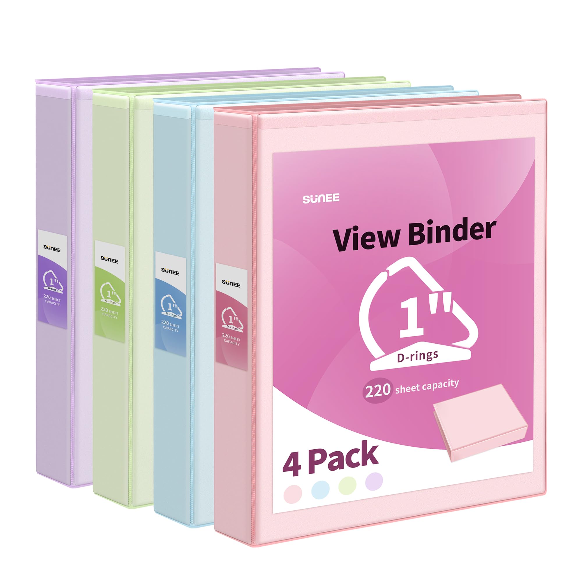 SUNEE 3 Ring Binder 1 Inch D Ring, Clear View Binder Three Ring PVC ...