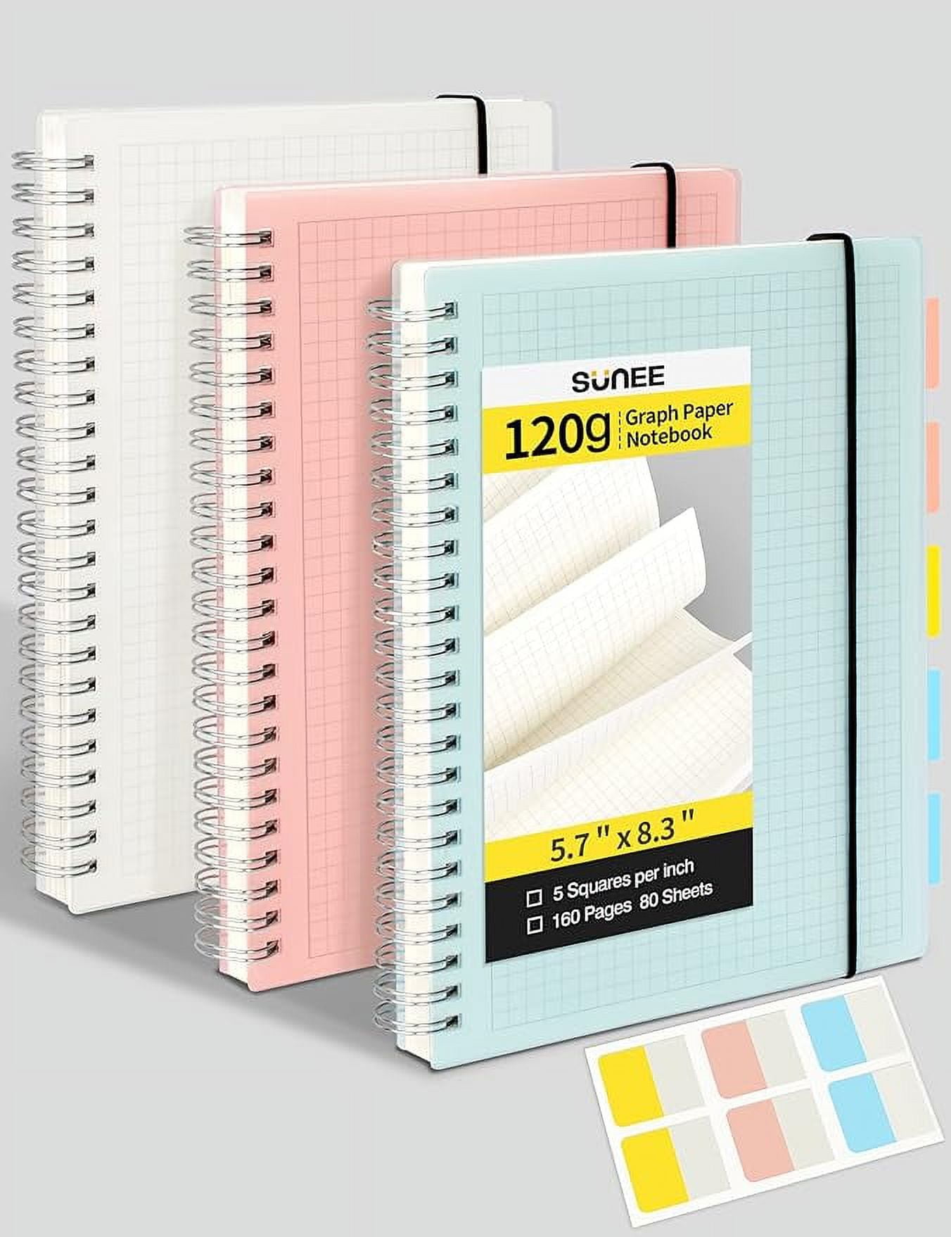 SUNEE Graph Paper Notebook - 3 Pack A5 Spiral Grid Notebook, 5.7" x 8.3 ...