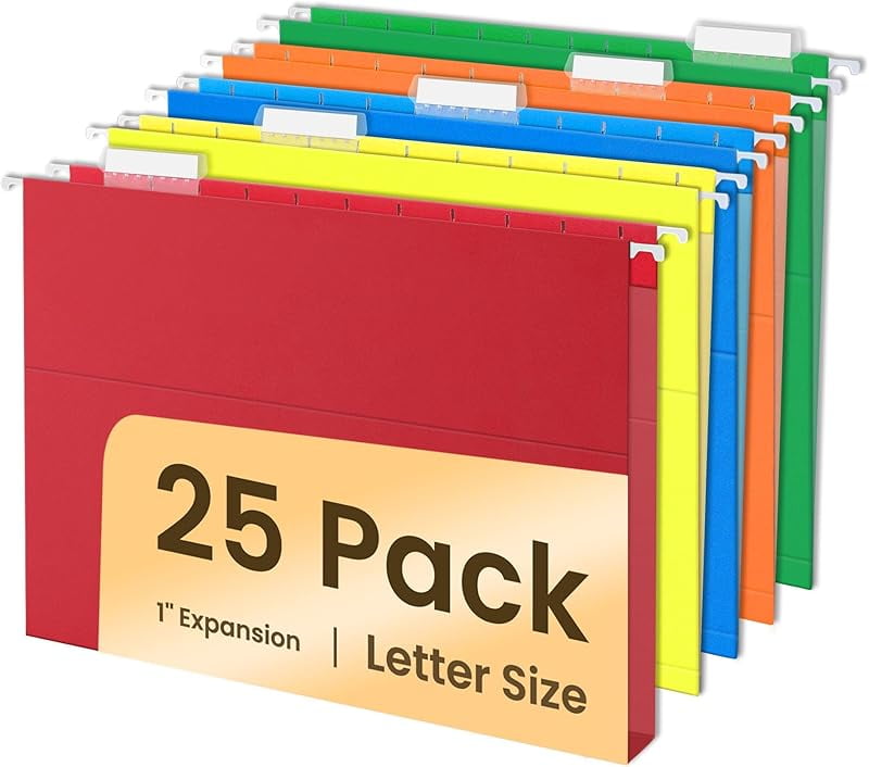 SUNEE Hanging File Folders Extra Capacity Assorted Colors, 25 Pack ...