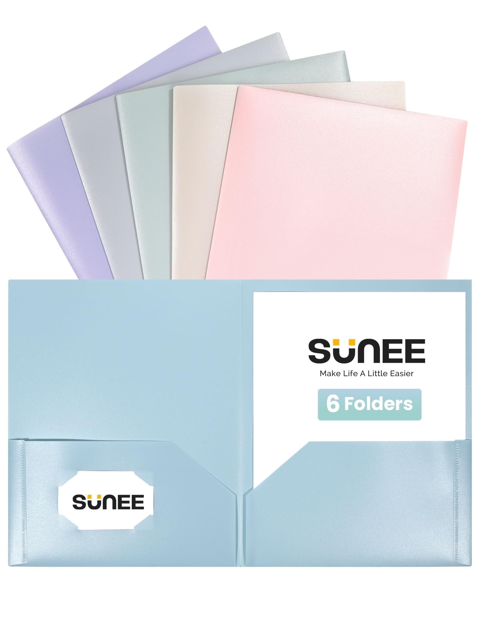 SUNEE Plastic Folders with Pockets, Plastic Work Home Folders,Pastel Colors,Letter Size, 6 Pack ...
