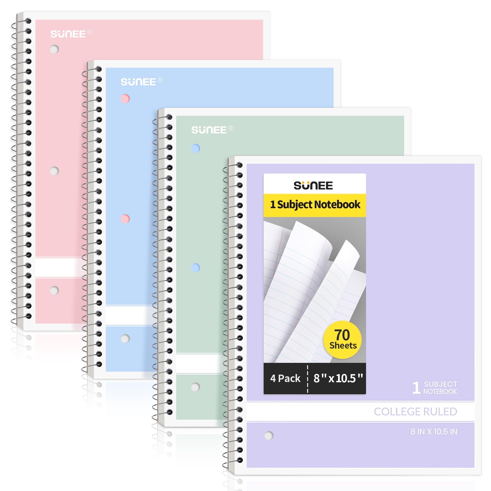 SUNEE Thick Durable Spiral Notebook, College Ruled, 1-Subject, 8 x 10.5 ...