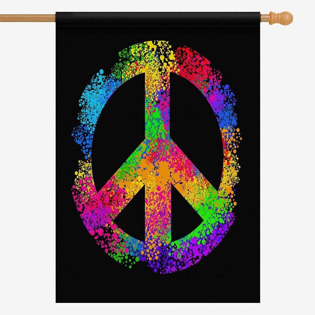 SUNENAT Cool Hippie Peace Sign Symbols House Flag Decorative for Garden ...