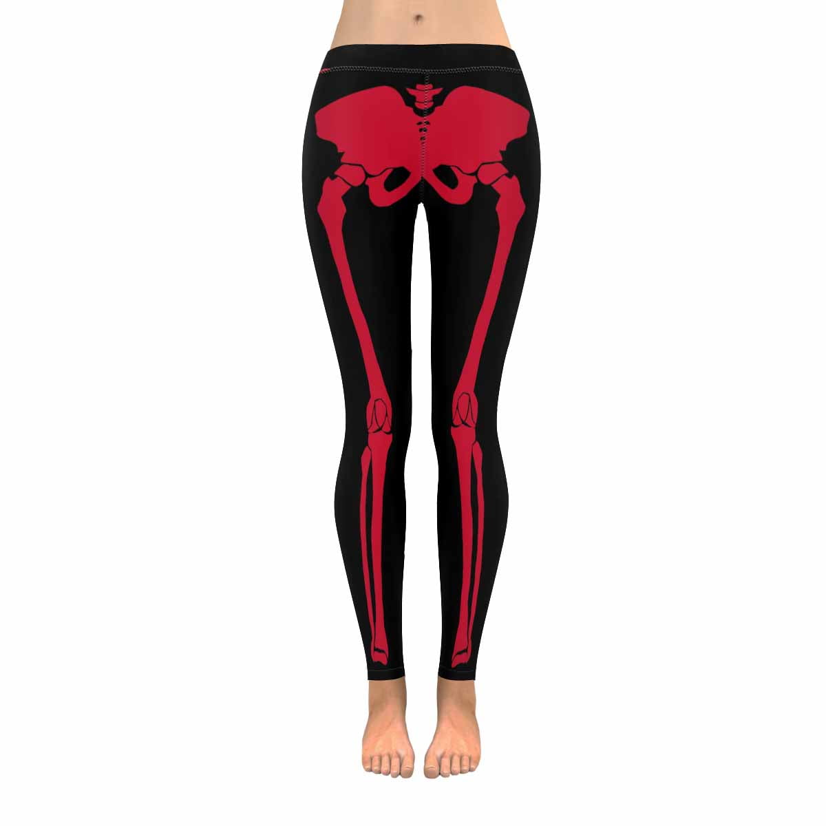 SUNENAT Funny Dancing Human Skeleton Halloween Red Stretchy Capri Leggings Skinny Yoga Pants L ...