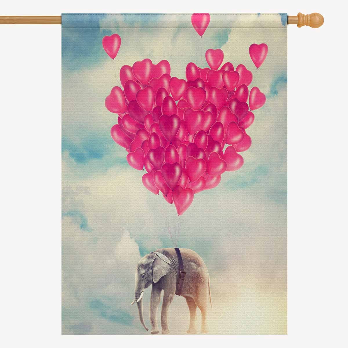SUNENAT Funny Elephant with Balloons in the Sky House Flags House ...