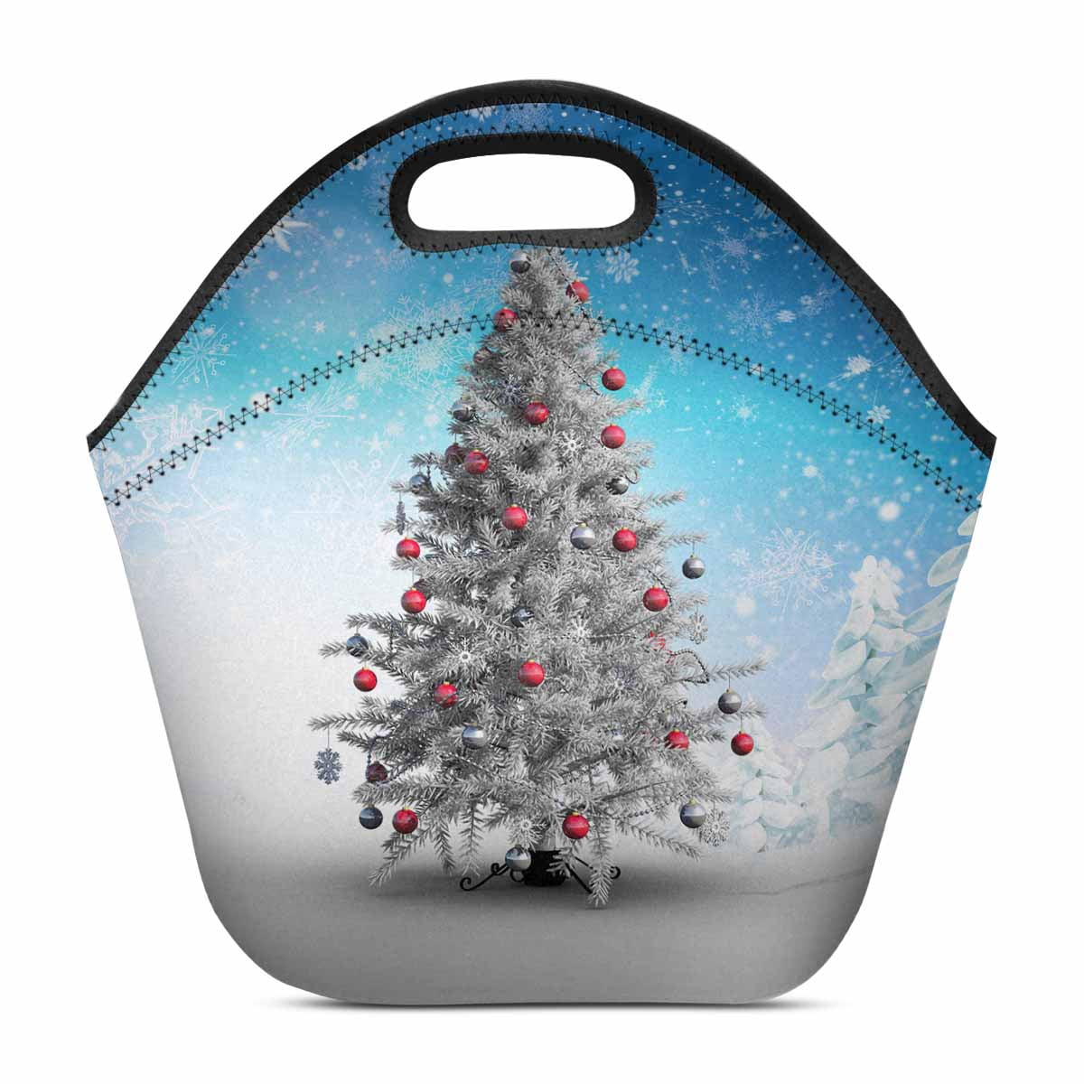 SUNENAT Neoprene Lunch Tote Bag Christmas Fir Tree with Baubles and ...