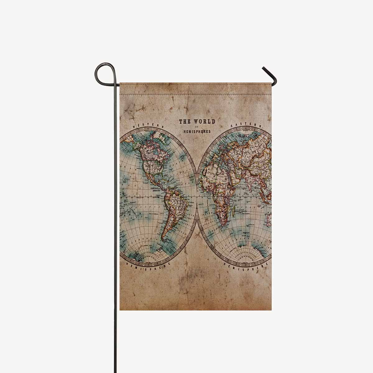 SUNENAT Vintage the Map of the World Garden Flag Home House Banner ...