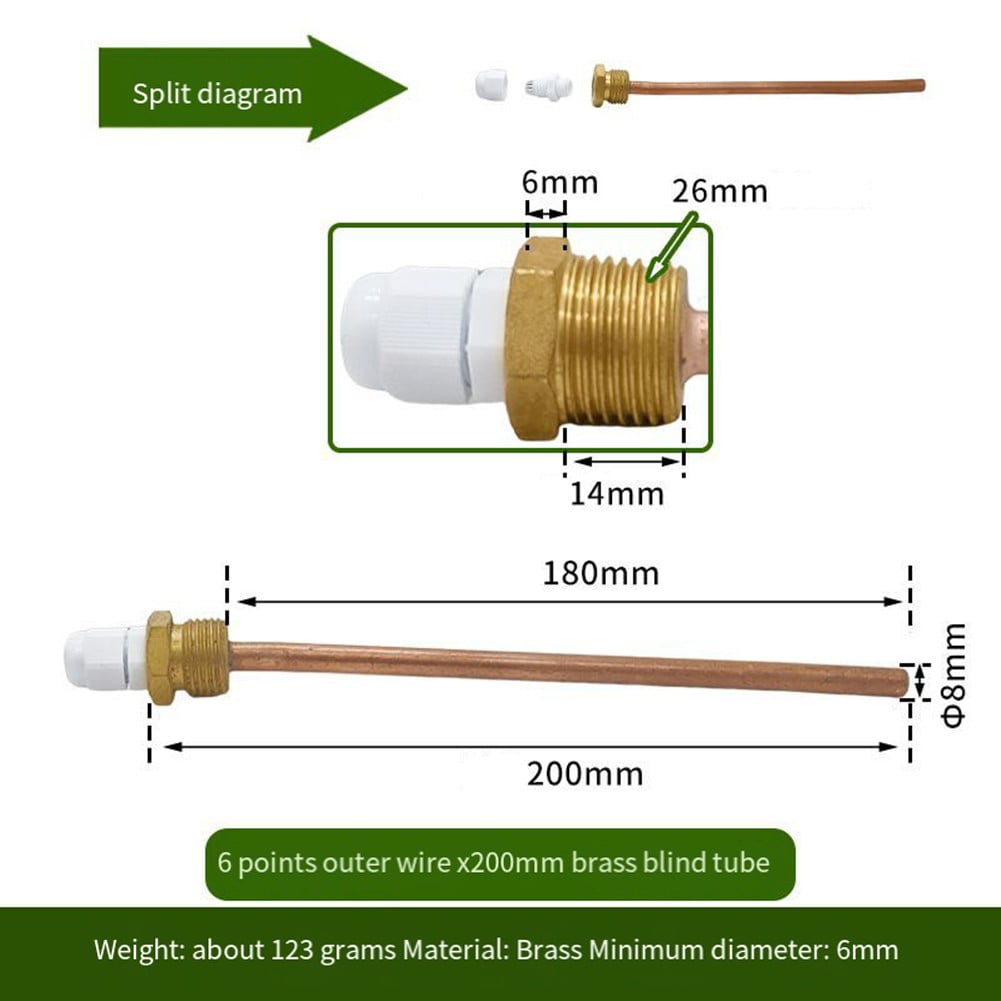 SUNFEX 170Mm 200Mm Thermowell Brass 3/4 For Bsp G Thread For Temperature Sensor - Walmart.com