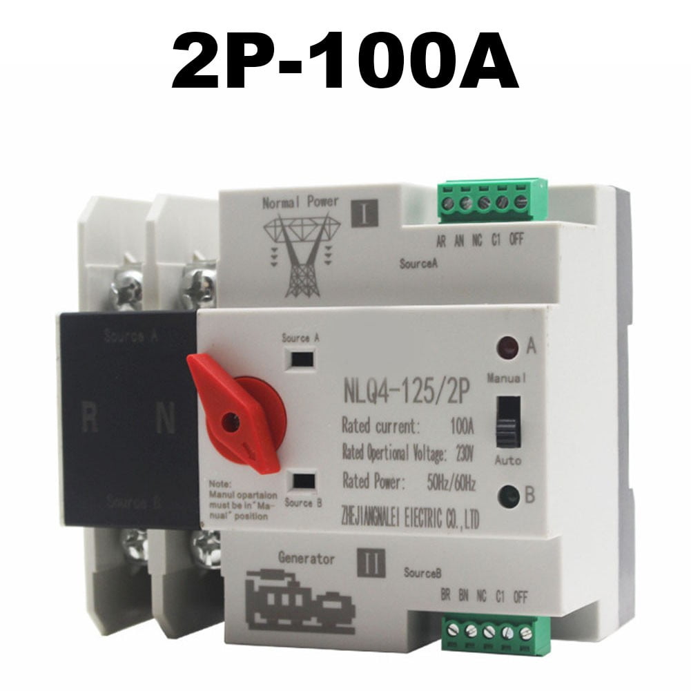 SUNFEX 2P 100A Din Rail Dual Power Automatic Transfer Switch Electrical ...