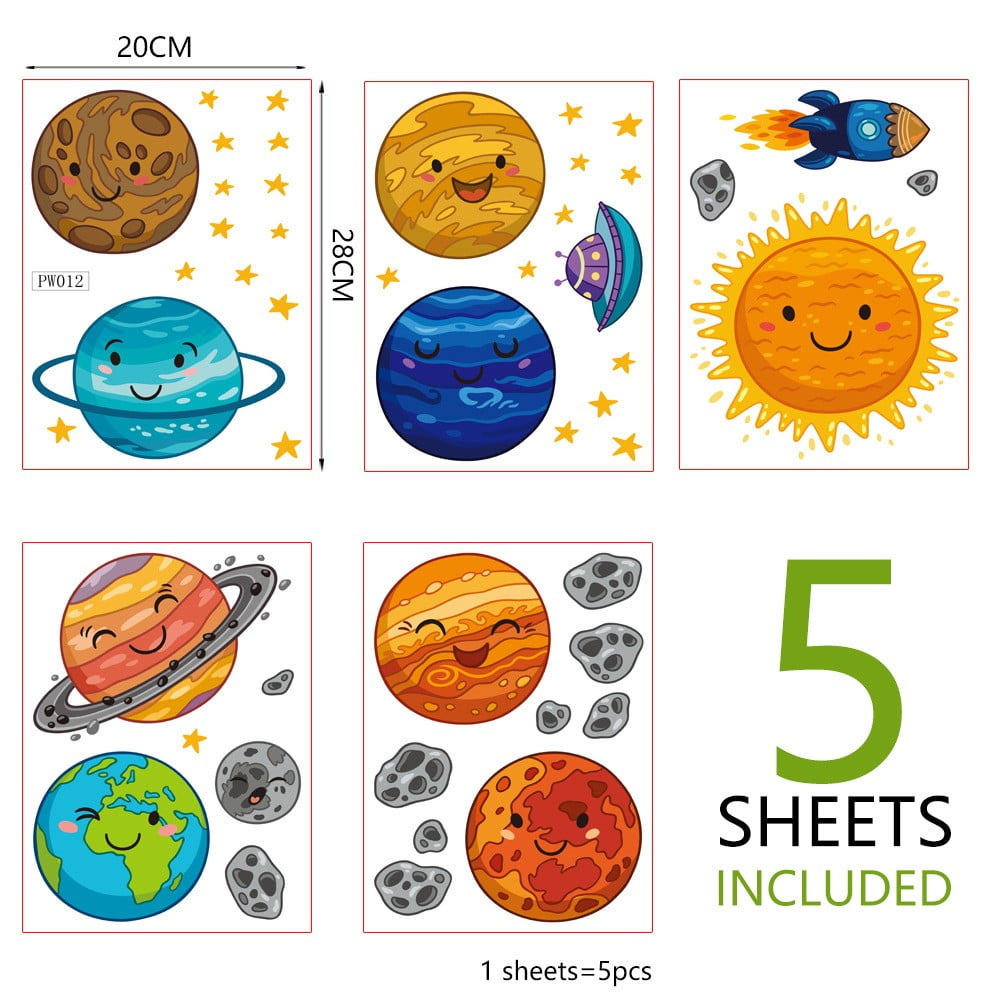 SUNFEX 5 Sheet Children Kid Bedroom Wall Planet Sun Space Solar System ...
