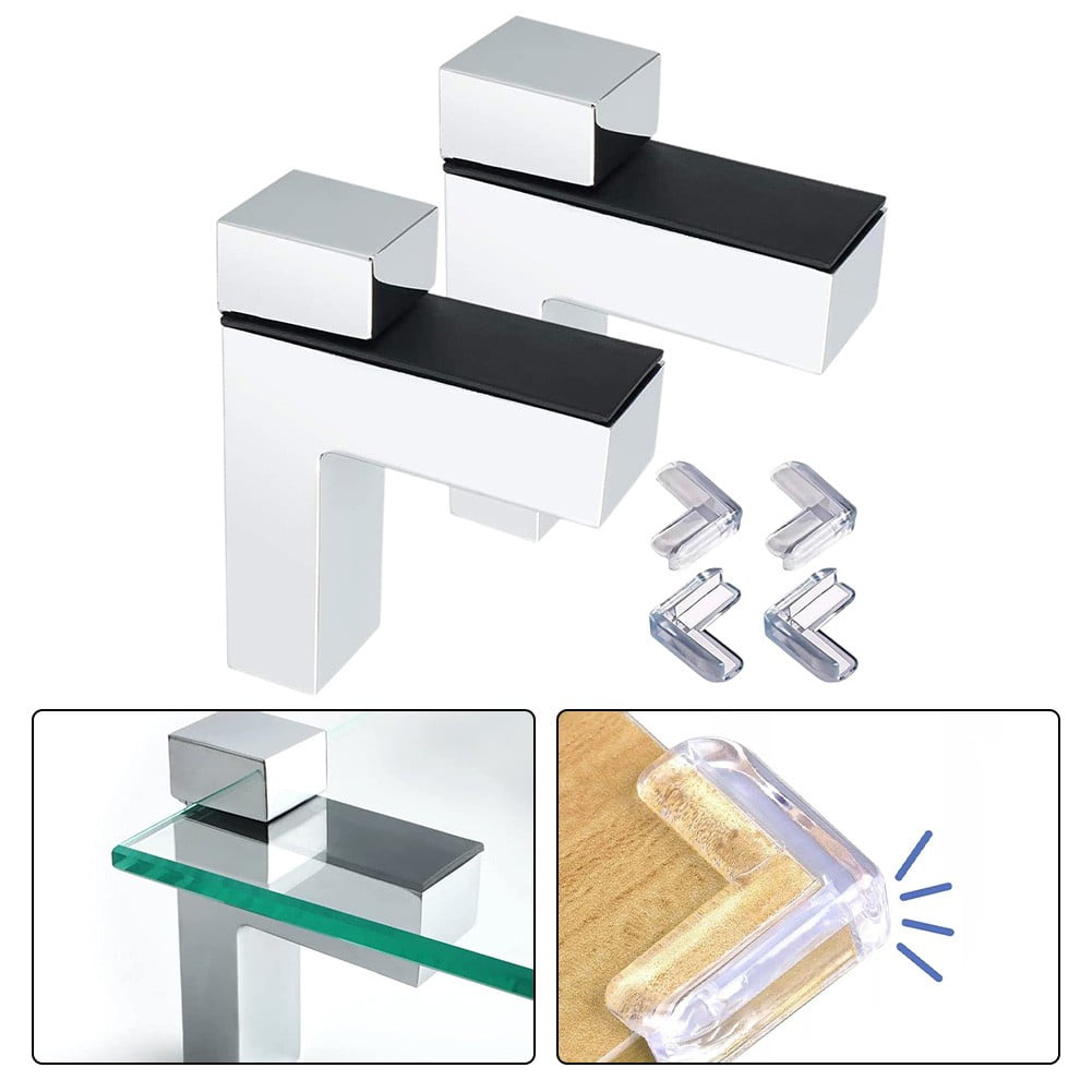 SUNFEX Clear Rubber Corner Guards & Adjustable Glass Shelf Clamp Holder ...