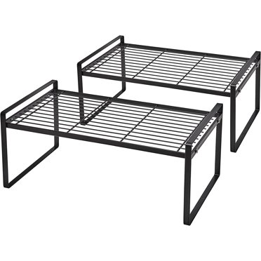 SUNFICON Compact Countertop Rack, Stackable White Kitchen Cabinet Shelf ...