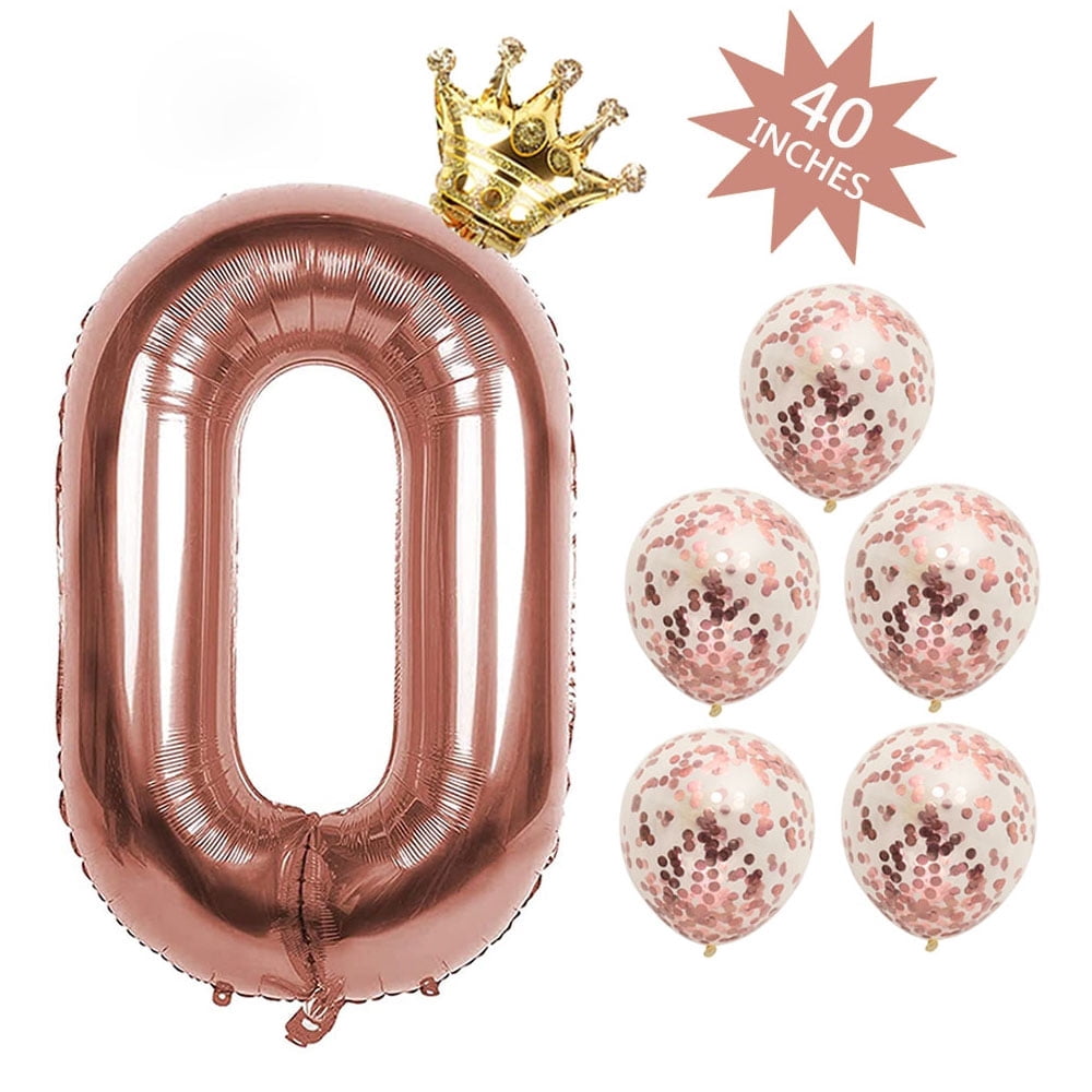 SUNFICON 40 Inches 0 Number Balloon, Giant Rose Red Digit Helium Foil ...
