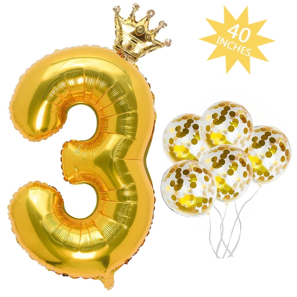 SUNFICON 40 Inches 3 Number Balloon, Giant Gold Digit Helium Foil ...