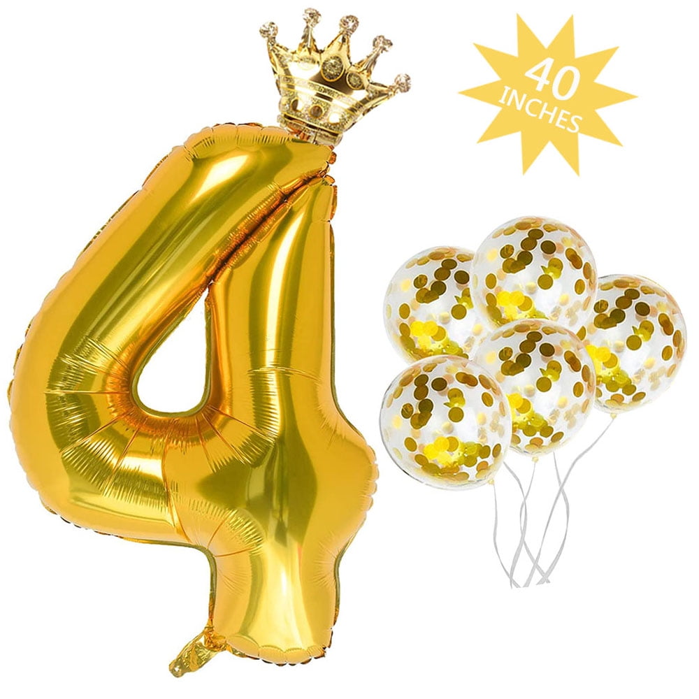SUNFICON 40 Inches 4 Number Balloon, Giant Gold Digit Helium Foil ...