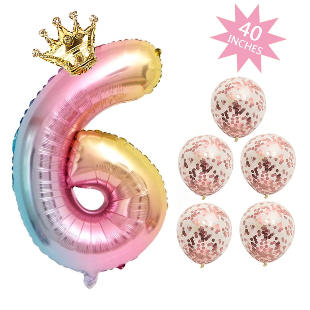 SUNFICON 40 Inches 6 Number Balloon, Giant Rainbow Digit Helium Foil ...