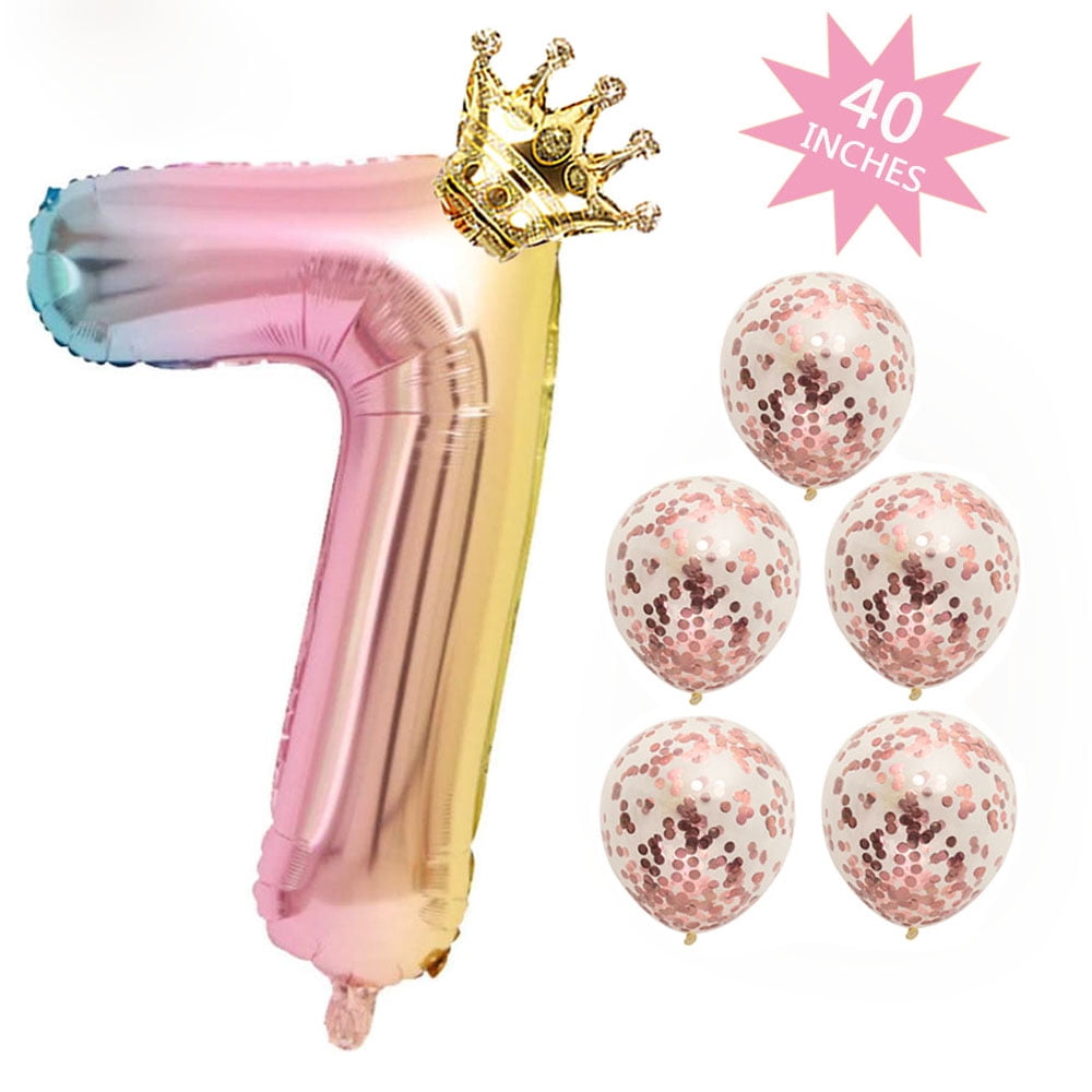 SUNFICON 40 Inches 7 Number Balloon, Giant Rainbow Digit Helium Foil ...