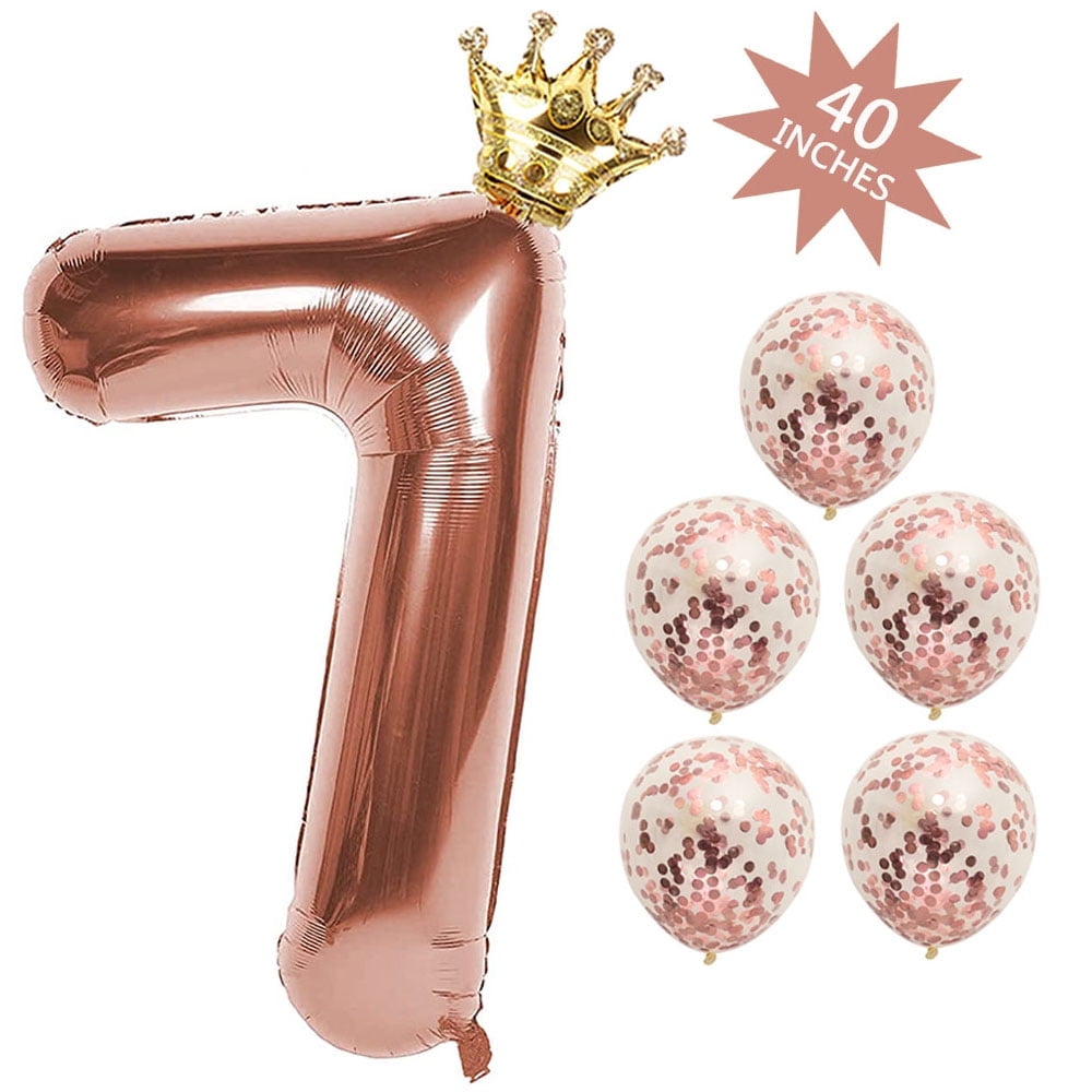 SUNFICON 40 Inches 7 Number Balloon, Giant Rose Red Digit Helium Foil ...