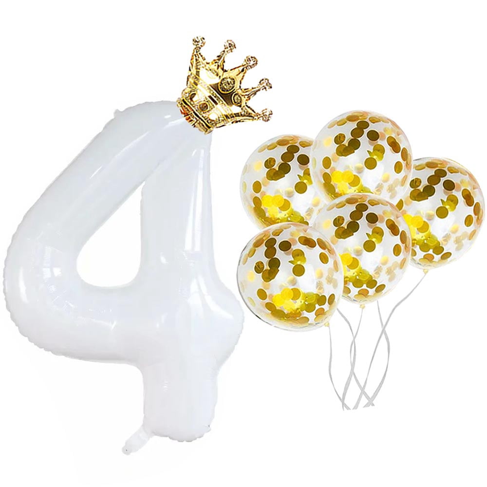SUNFICON 40 Inches Number 4 Balloon, Giant White Digit Helium Foil ...