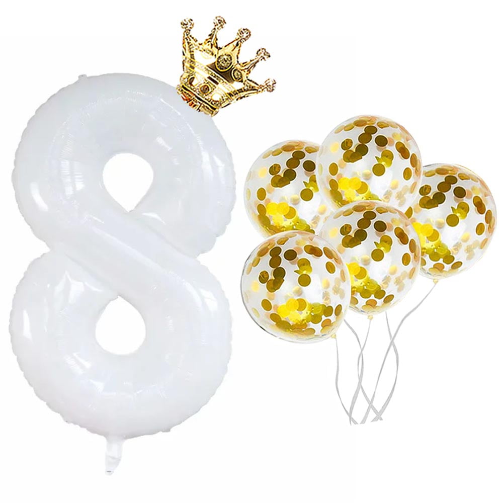 SUNFICON 40 Inches Number 8 Balloon, Giant White Digit Helium Foil ...