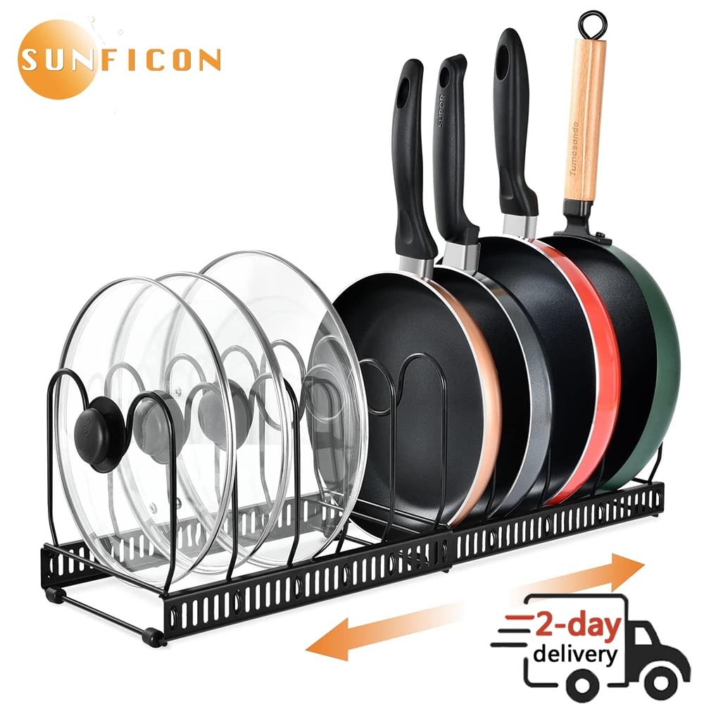 SUNFICON Kitchen Cookware Organizer Rack, Expandable Pot, Pan & Lid ...