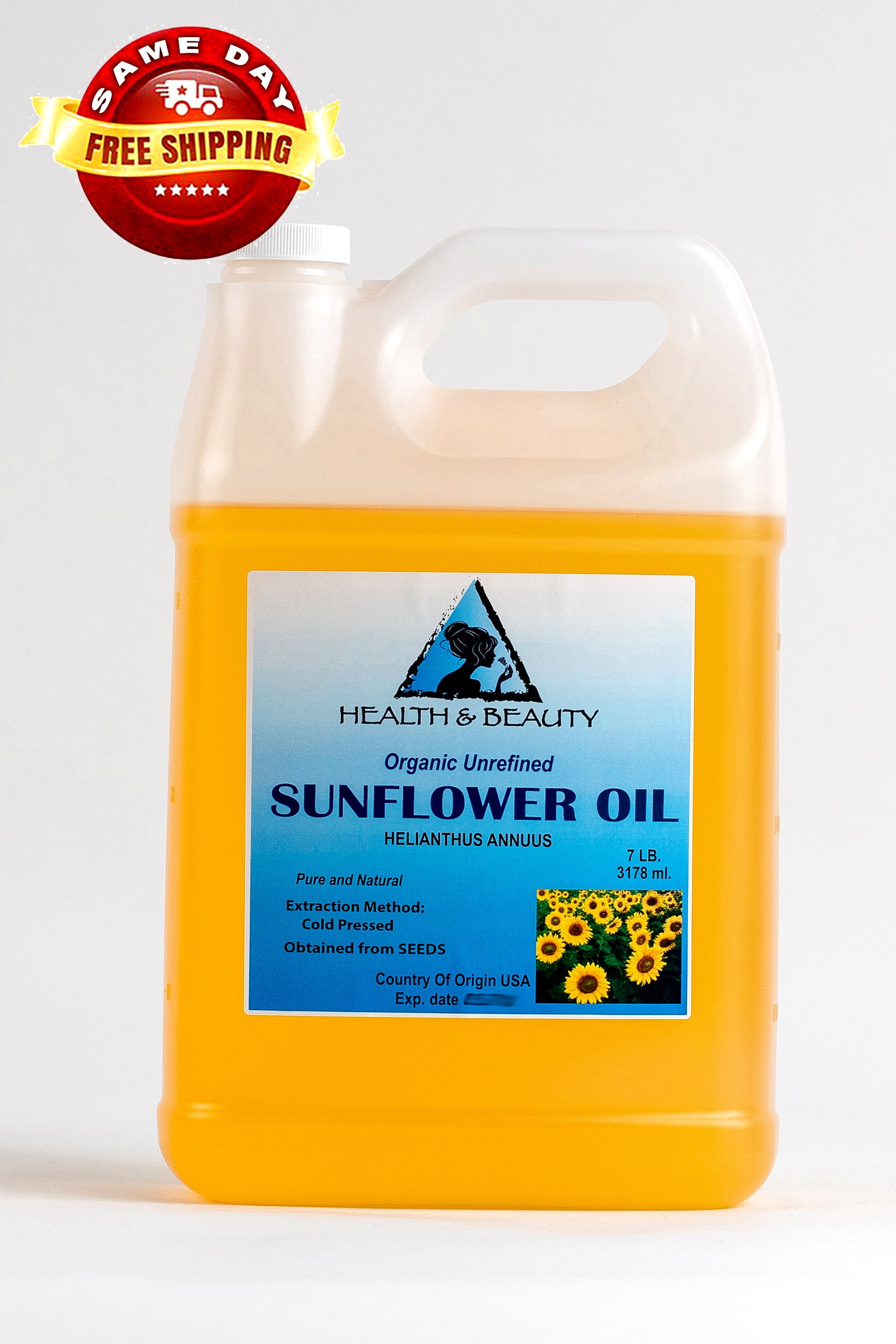 Organic Sunflower Oil, Cold Pressed, Unrefined, Virgin, Raw, Pure, 7 LB ...