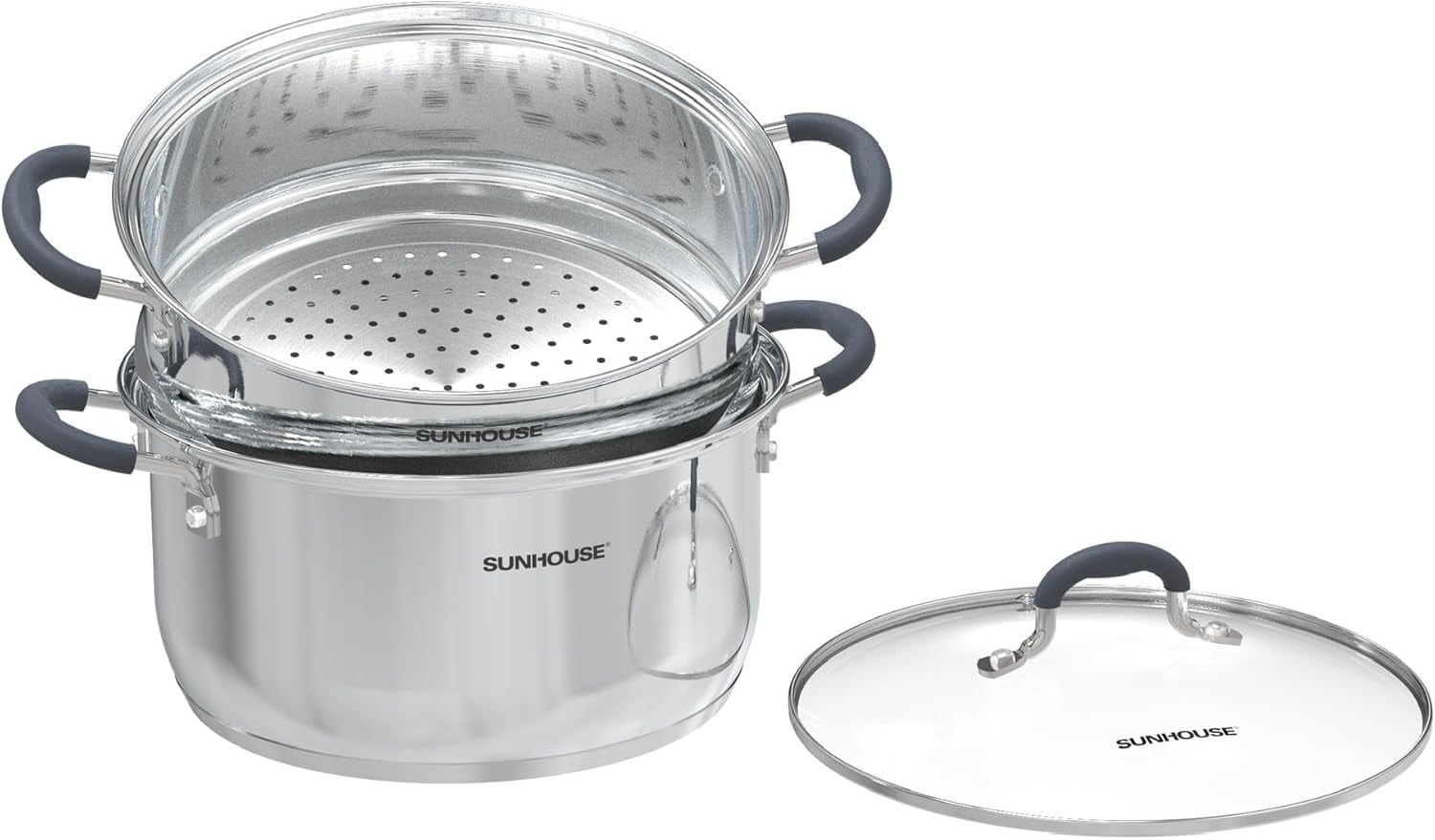 SUNHOUSE 3.3 Quart Steamer Pots With Lid 2-Tier Multipurpose Stainless ...