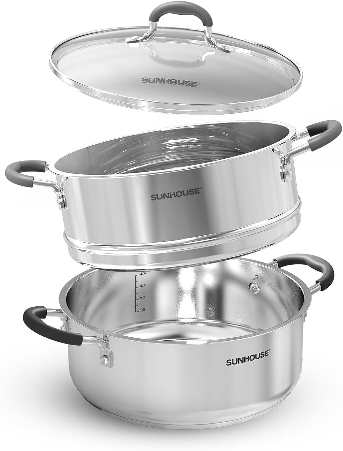 Sunhouse 4.6 Quart Multipurpose Stainless Steel Stockpot with 2-Tier ...
