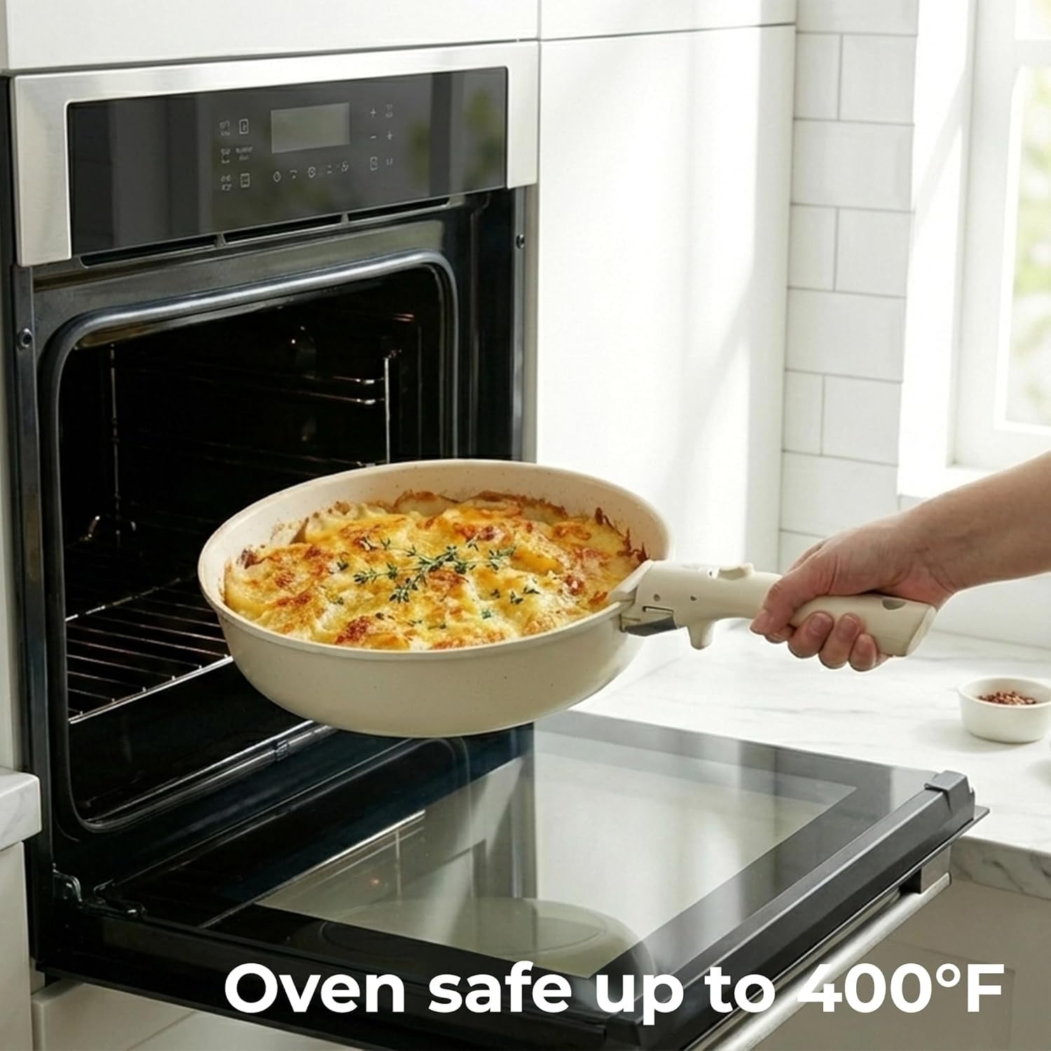 SUNHOUSE 5-Piece Ceramic Pot & Pan Set with Detachable Handle ...