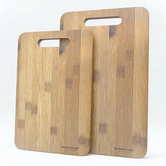 SUNHOUSE Natural Bamboo Cutting Board, Set of 2 Thick & Durable Cutting ...