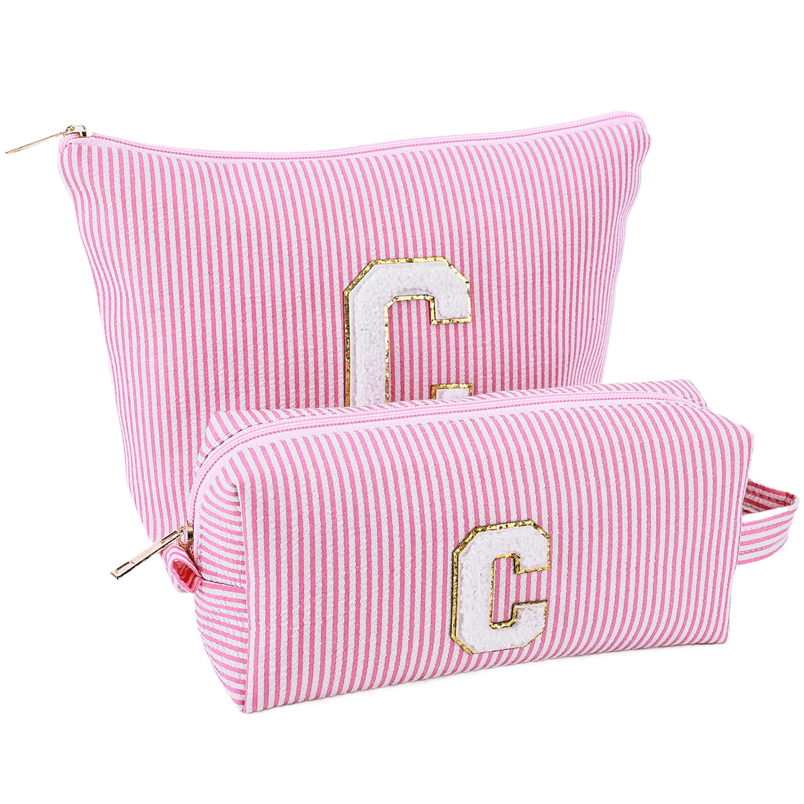 SUNHUFA 2 Pcs Chenille Letter Striped Makeup Bag Cute Cosmetic Bag ...