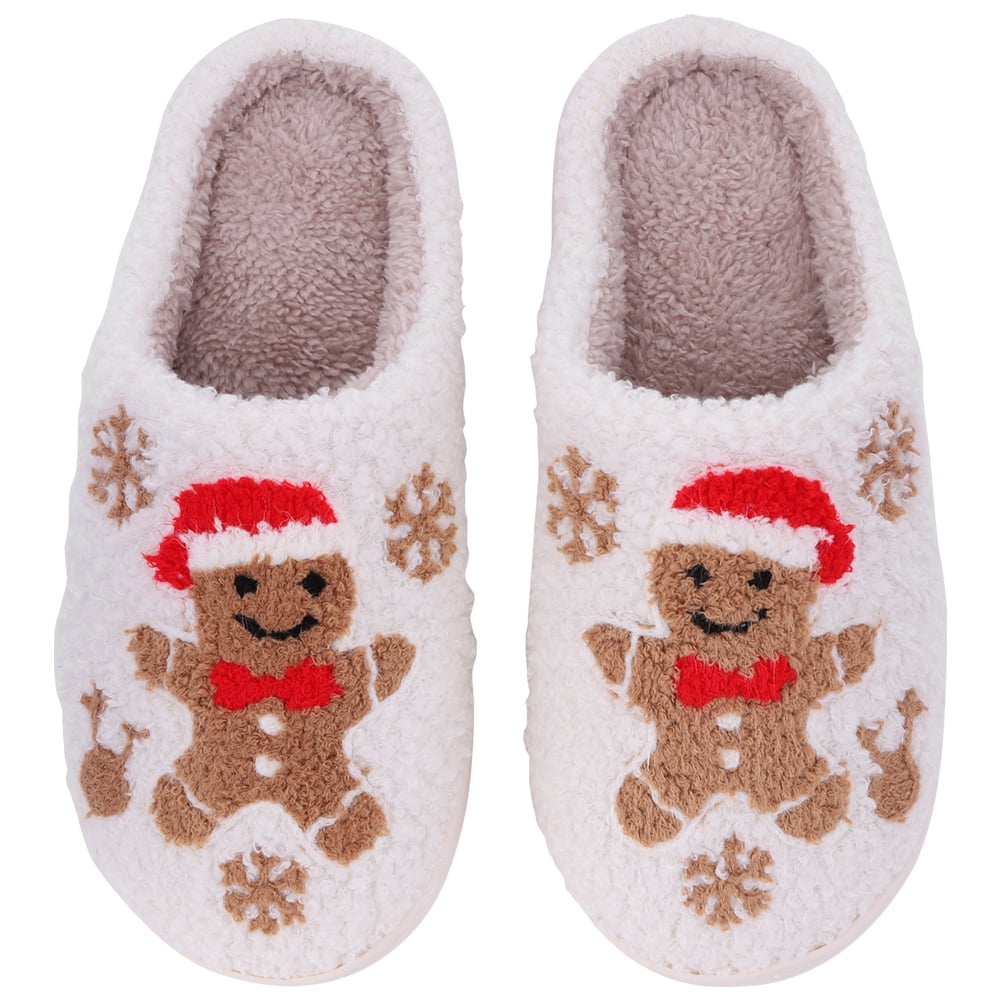 SUNHUFA Christmas Slippers Gingerbread Man Fuzzy Slippers for Women and ...
