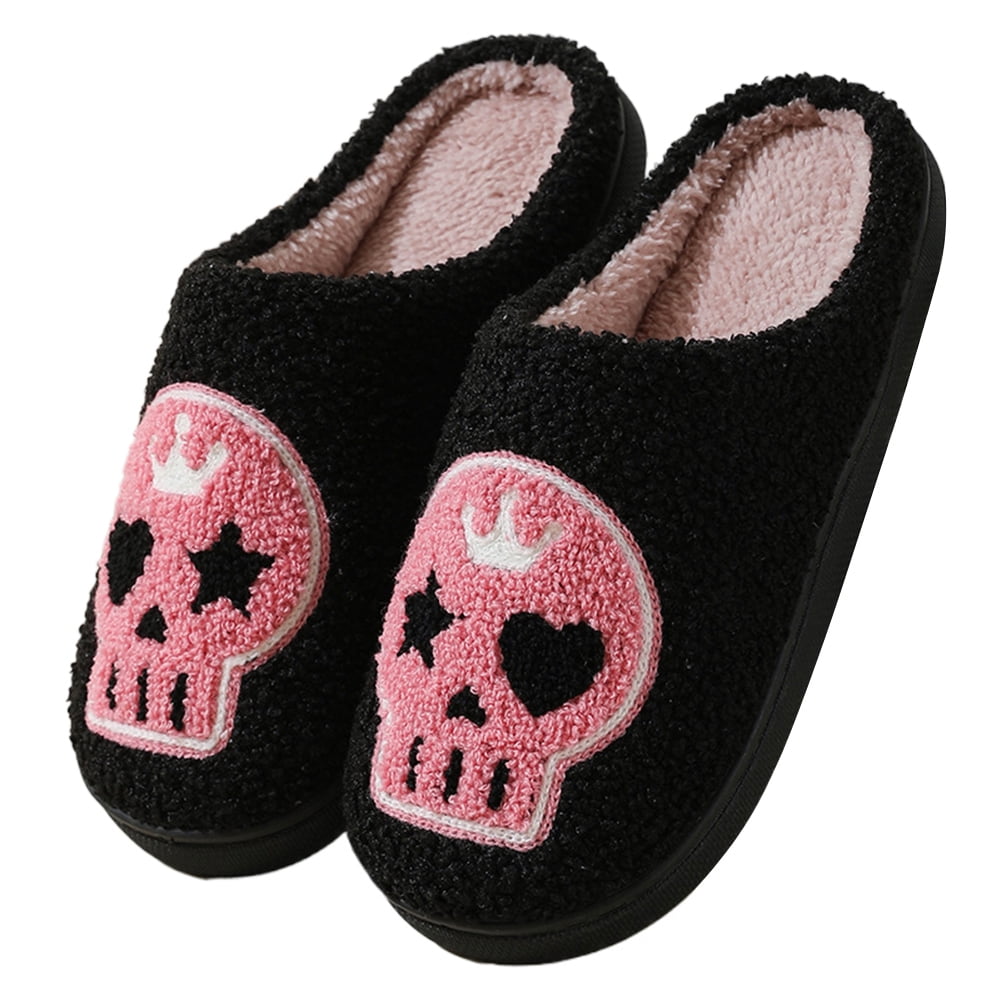 SUNHUFA Halloween Skeleton Slippers for Men and Women, Winter Warm ...