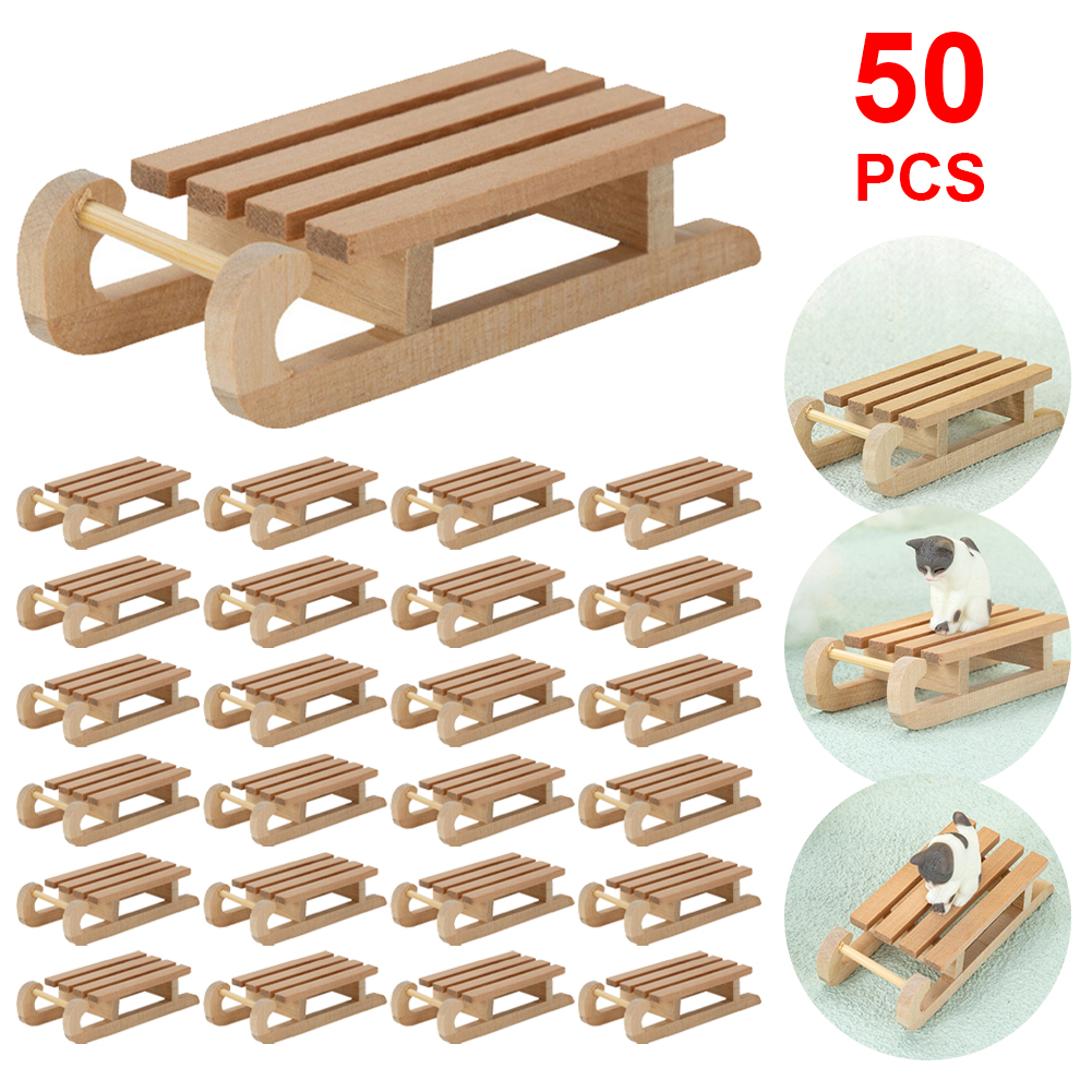 SUNHUFA Mini Miniature Sledge Handmade 1/12 Wooden ModelSnow Sled Doll ...