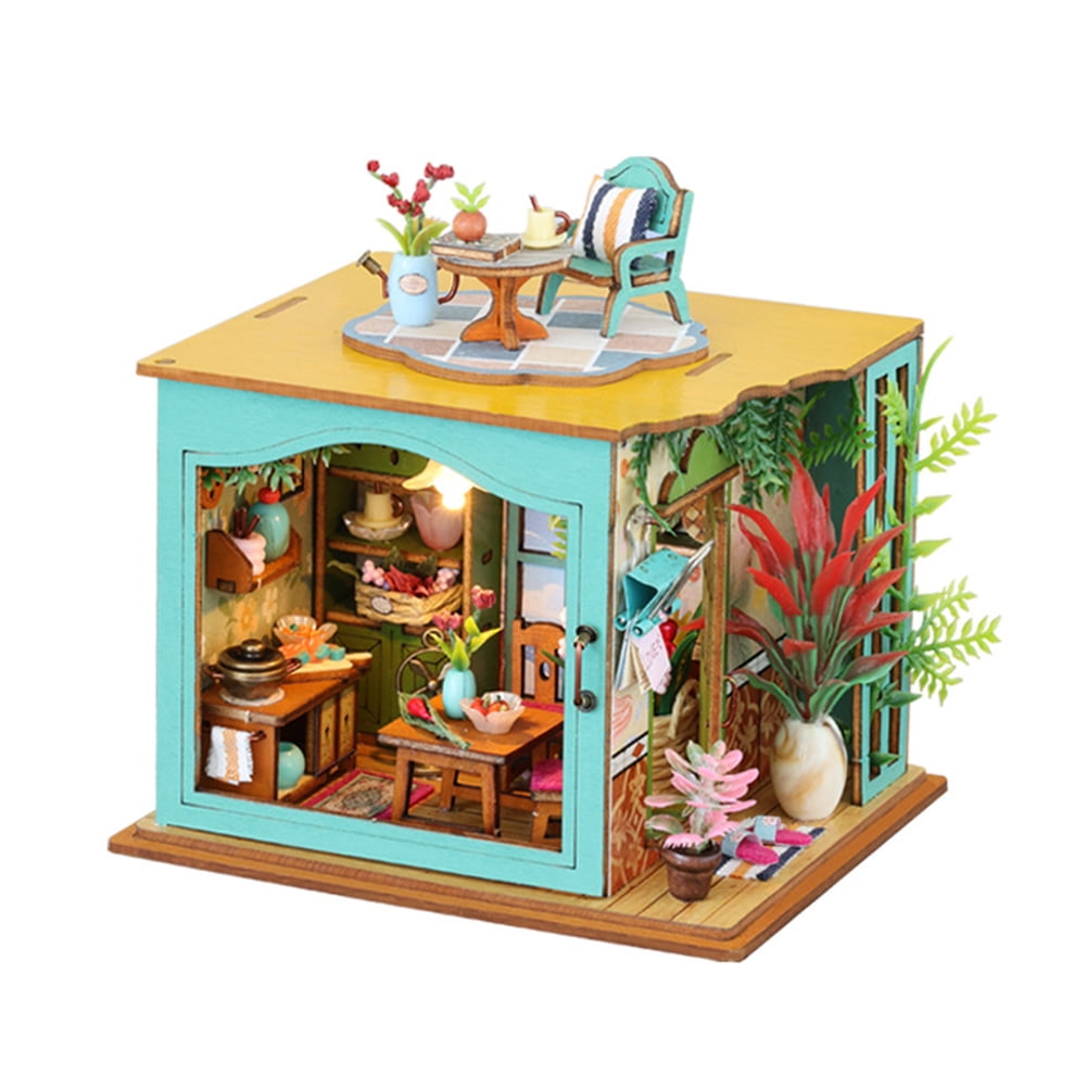 SUNHUFA Miniature House Kit with LED DIY Miniature Dollhouse Kit ...
