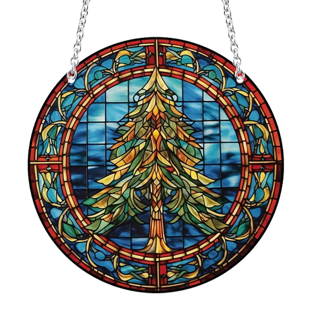 SUNHUFA Suncatcher Acrylic Blue View Xmas Tree Window Wall Hanging ...