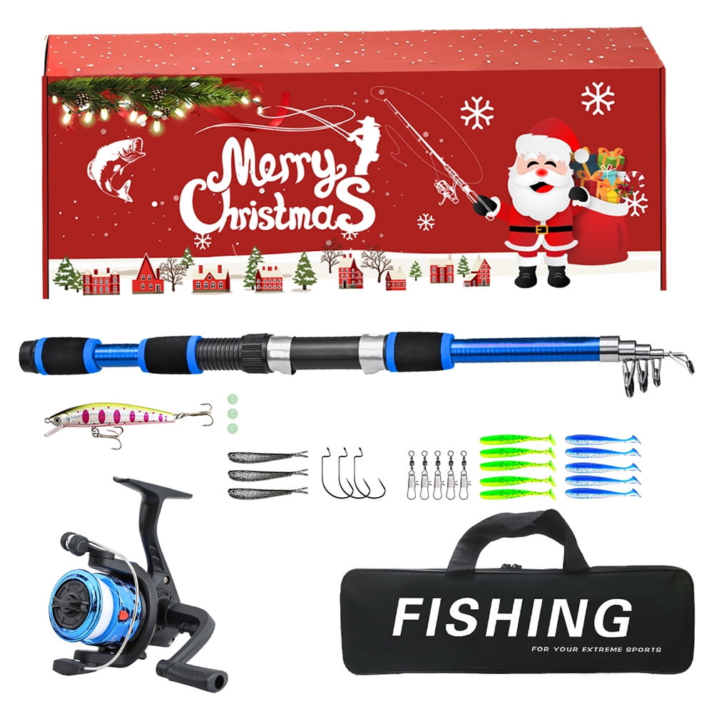 SUNHUFA Travel Pole Set Telescopic Fishing Rod and Reel Combo Xmas ...