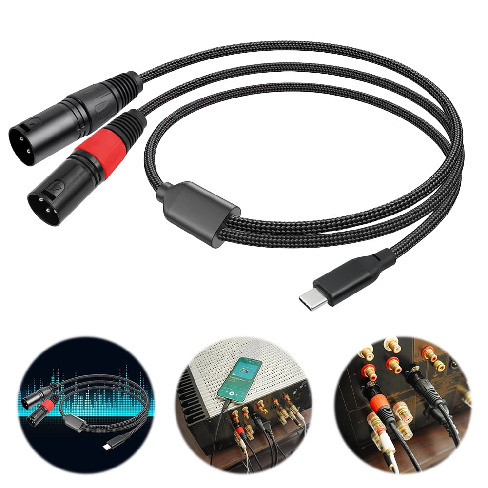 SUNHUFA USB-C to Dual XLR 3Pin Cable Braided Type C to XLR Male Output ...