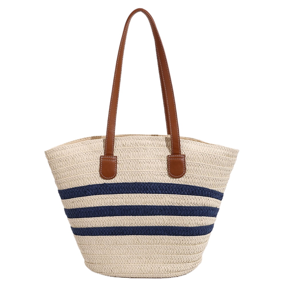 SUNHUFA Women Striped Tote Handbag Color Contrast Straw Shoulder Bag ...