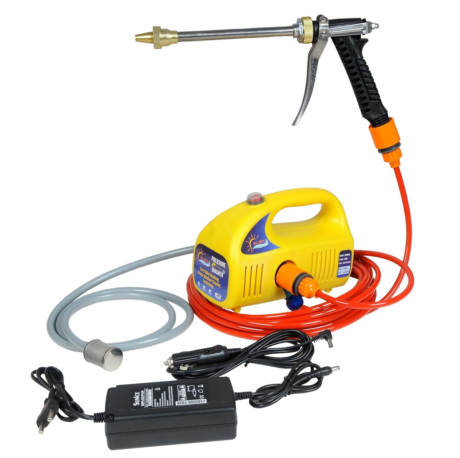 SUNICE Portable Car Bike Pressure Washer Spray Gun 7 Meter Outlet Pipe ...