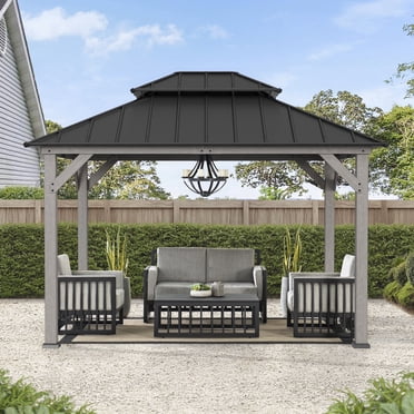 Norwood Cedar Gazebo with Steel Roof for Patio Furniture - Walmart ...
