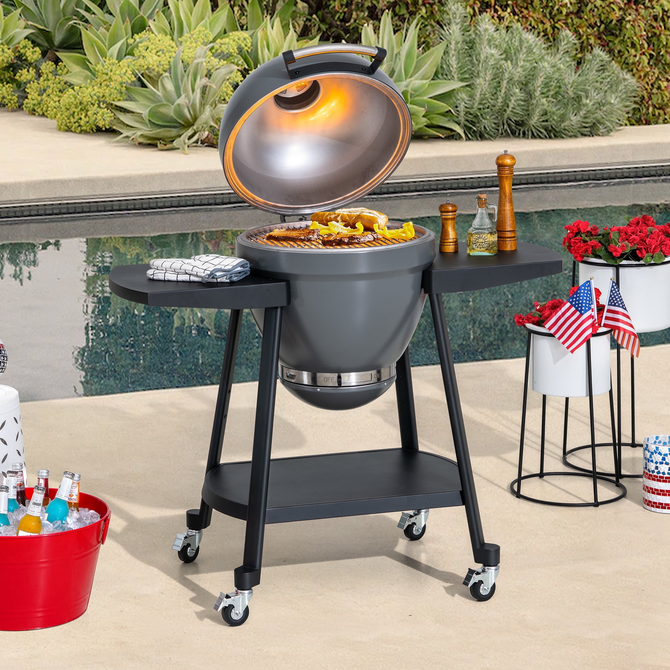 SUNJOY 20 inch Charcoal Grill, Egg-shaped Outdoor Grill with Pizza ...