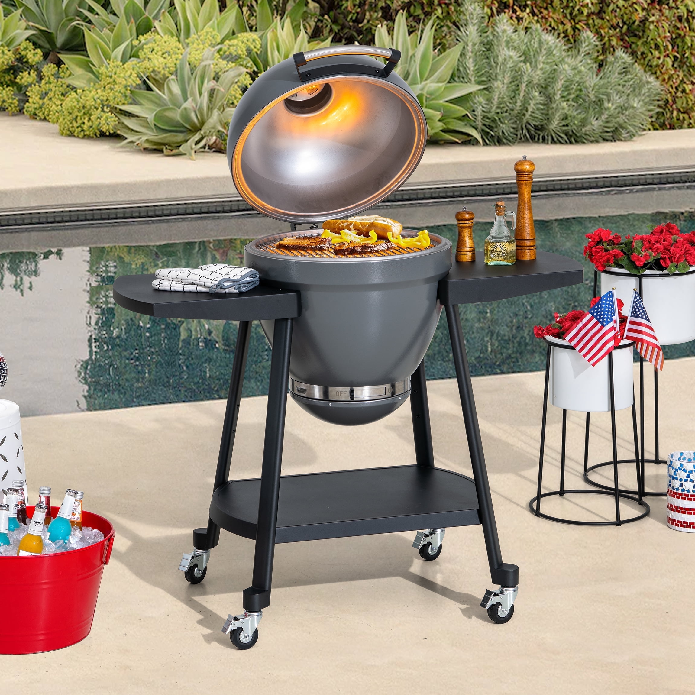 SUNJOY 20 inch Charcoal Grill, Egg-shaped Outdoor Grill with Pizza ...