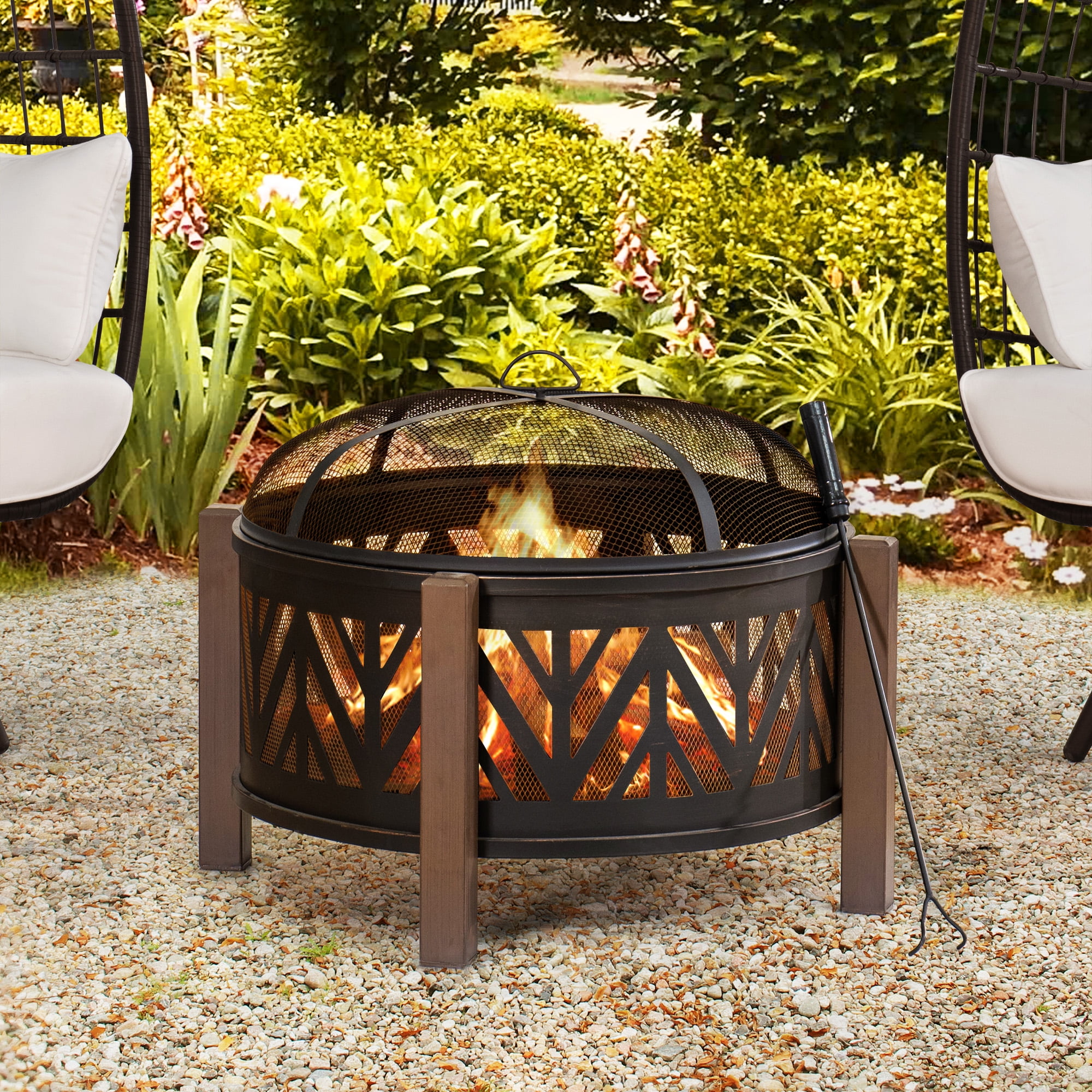 SUNJOY 27 Inch Fire Pit for Outside, Outdoor Steel Wood Burning Fire ...