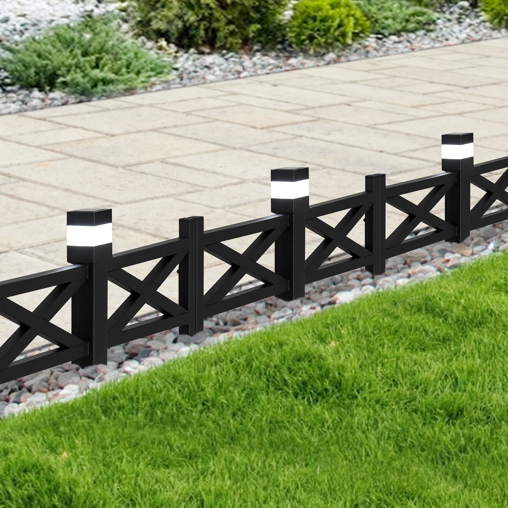 SUNJOY Garden Fence Solar Border Fencing with Waterproof LED Path ...