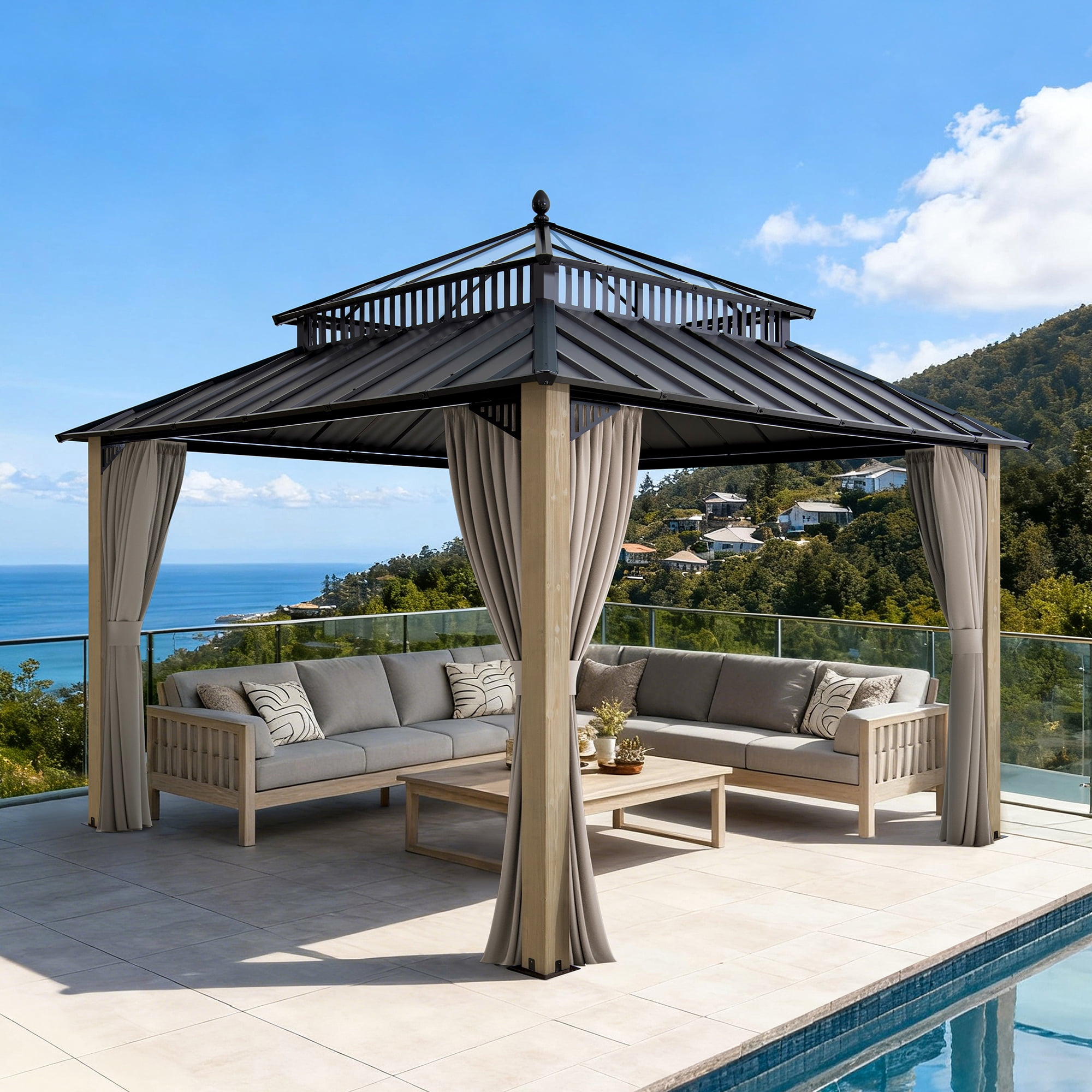 SUNJOY Kingston 12x12 Gazebo, Steel & PC Roof Hardtop Gazebo with ...