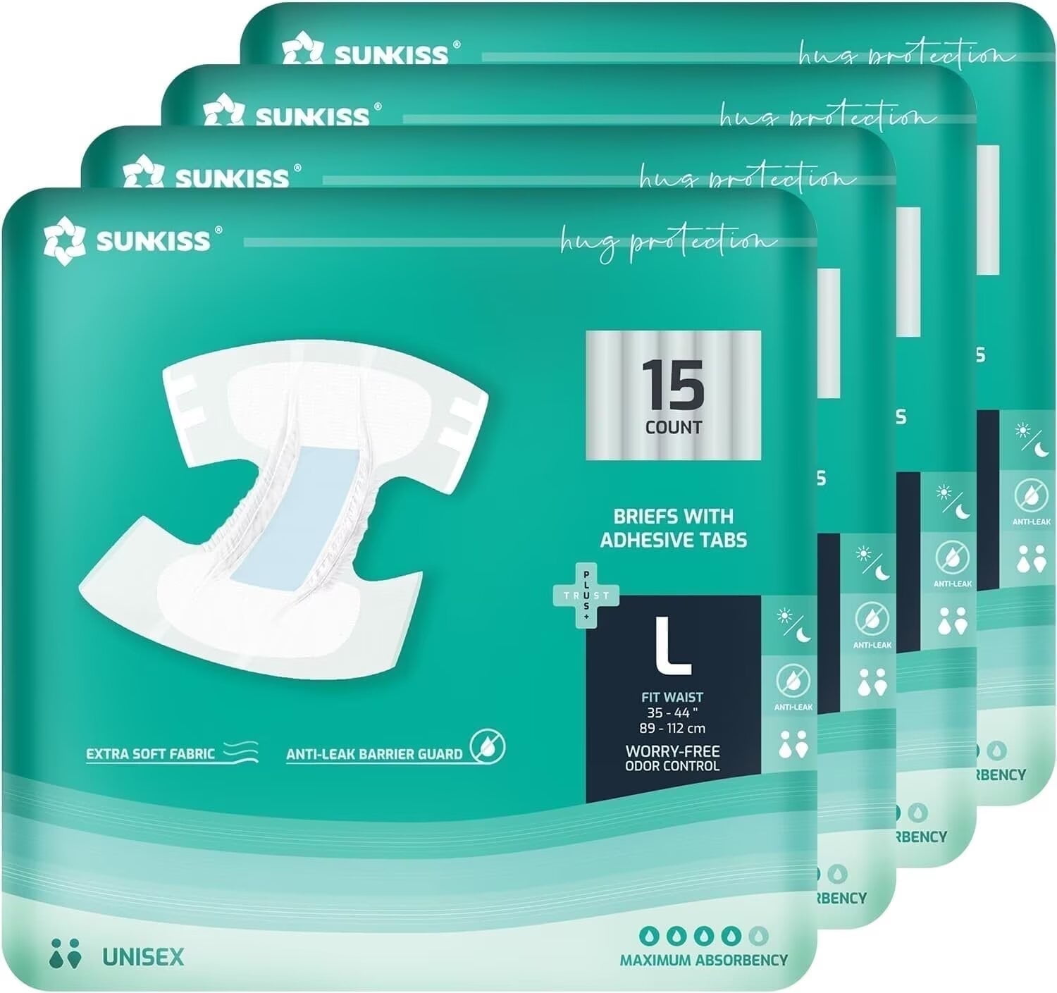 SUNKISS TrustPlus Adult Diapers with Maximum Absorbency, Disposable Incontinence Briefs with ...
