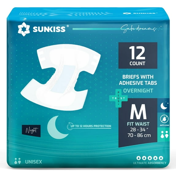 SUNKISS TrustPlus Unisex Adult Diapers, Medium, 12 Count - Heavy ...